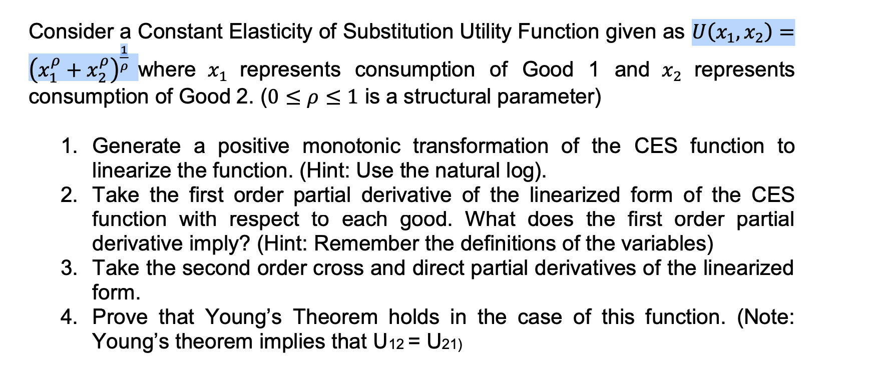 Solved Consider a Constant Elasticity of Substitution | Chegg.com