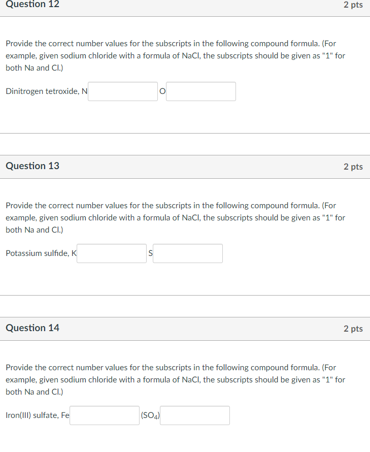 Solved Provide the correct number values for the subscripts | Chegg.com