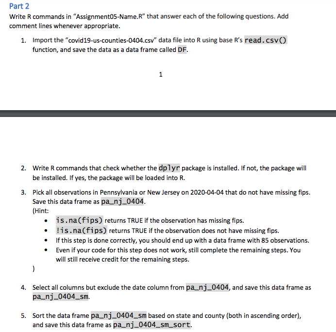 Part 2 Write R Commands In Assignment05 Name R That