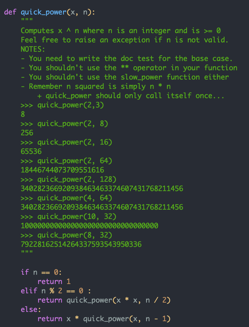Solved ef quick_power( x,n) : Computes x∧n where n is an | Chegg.com