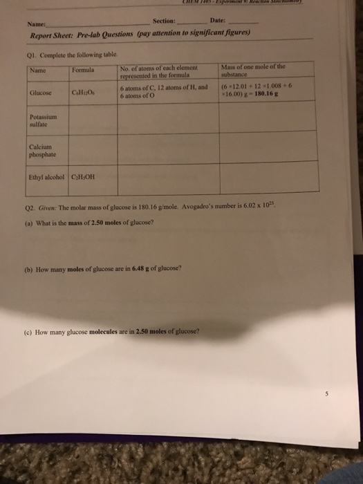 Solved Section: Date: Name: Report Sheet: Pre-lab Questions | Chegg.com