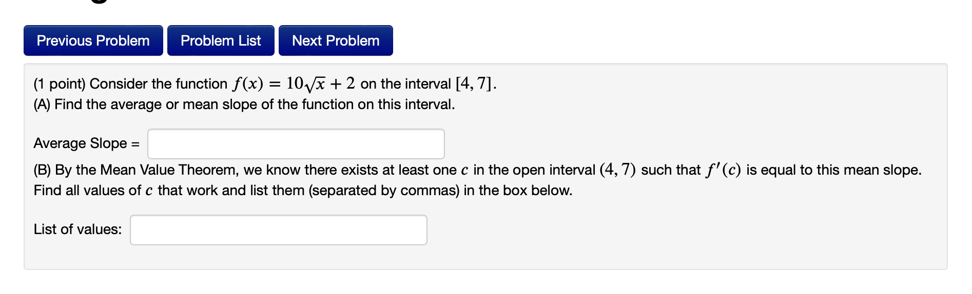 Solved (1 point) Consider the function f(x)=10x+2 on the | Chegg.com