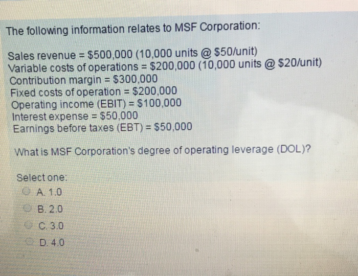 Solved The following information relates to MSF Corporation: | Chegg.com