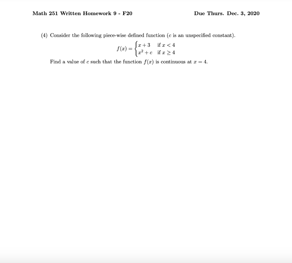 Solved Math 251 Written Homework 9 - F20 Due Thurs. Dec. 3, | Chegg.com