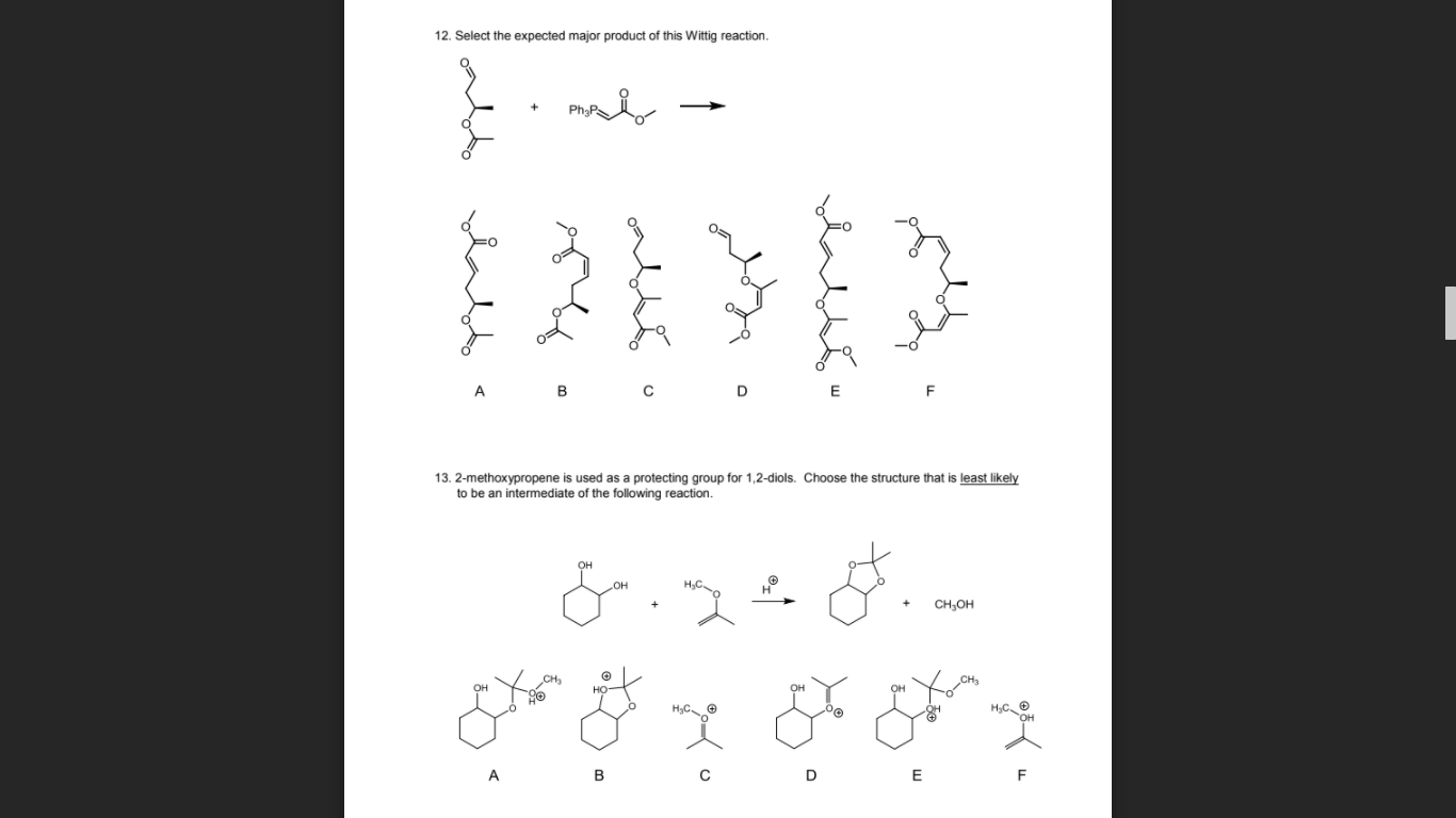 Solved 12. Select the expected major product of this Wittig | Chegg.com