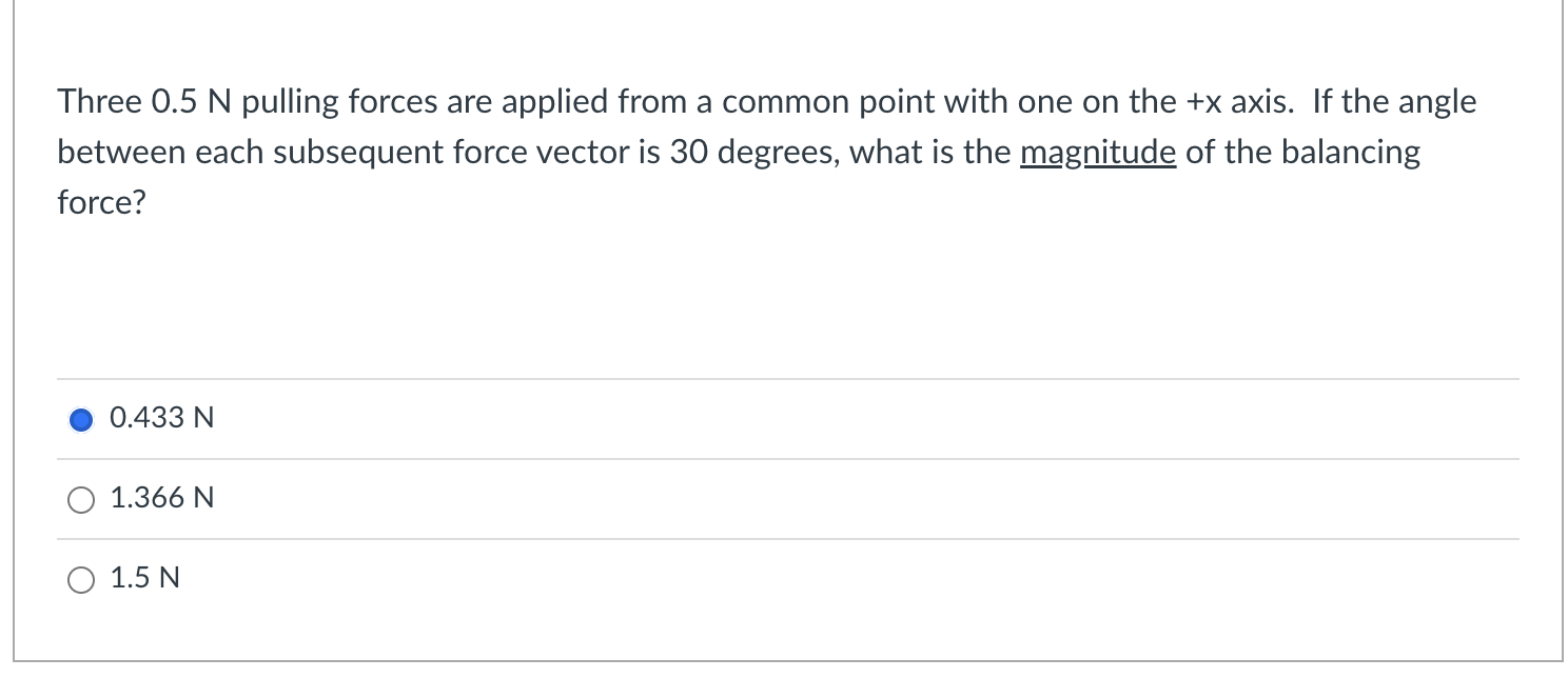 Solved Three 0.5 N pulling forces are applied from a common | Chegg.com