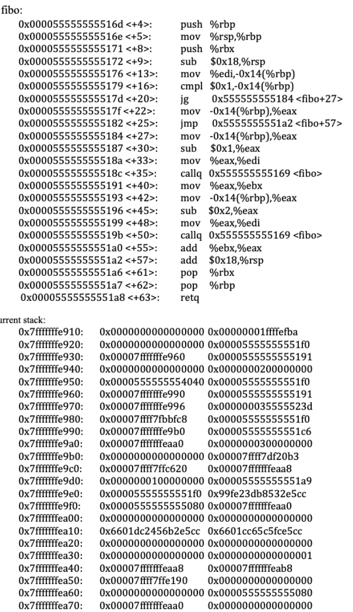 Given the following assembly code for the stack and | Chegg.com