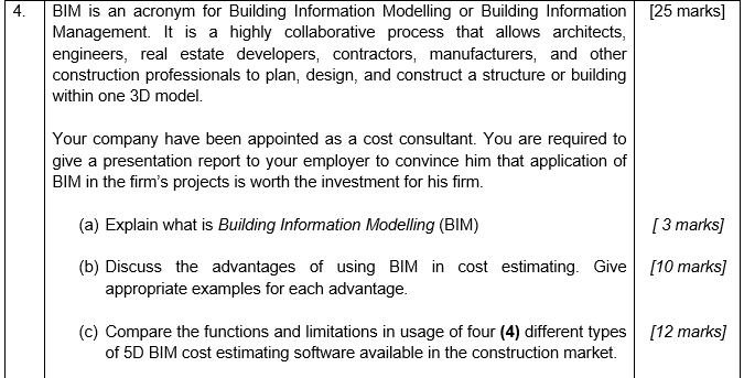 Solved BIM is an acronym for Building Information Modelling | Chegg.com