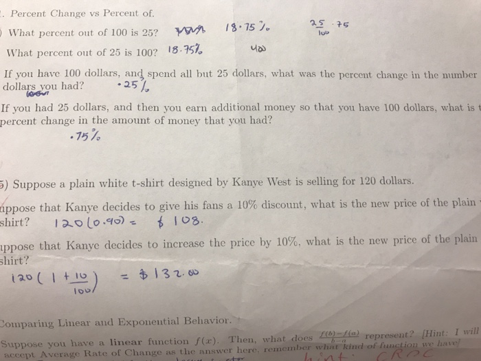 Solved Percent Change Vs Percent Of As 75 What Percent Chegg