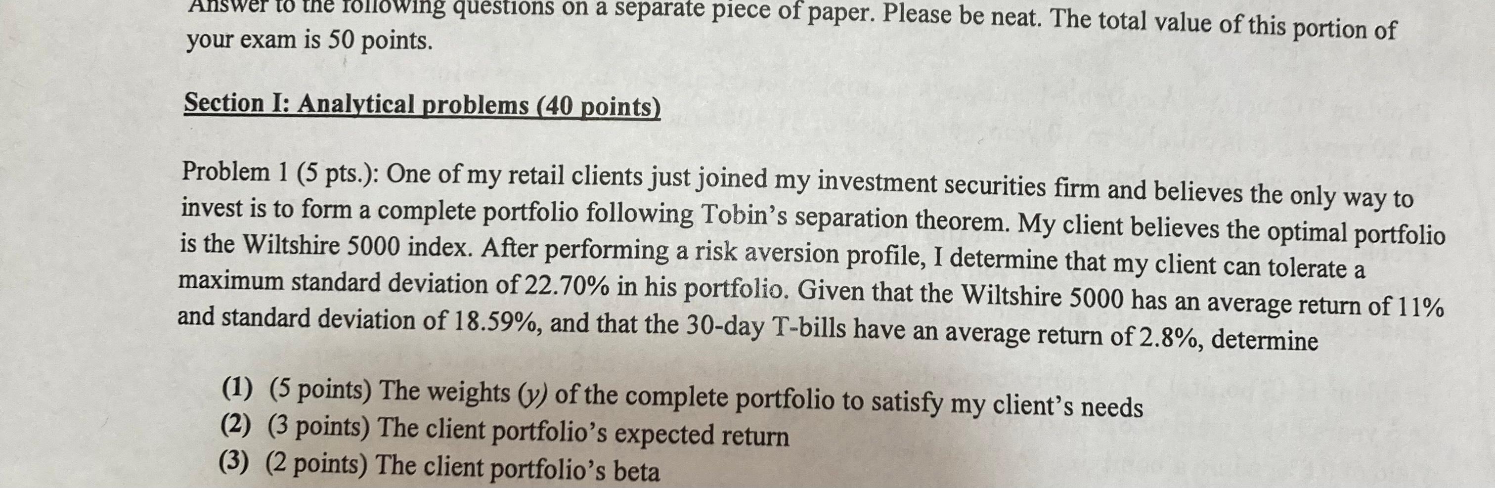 Solved your exam is 50 points. Section I: Analytical | Chegg.com