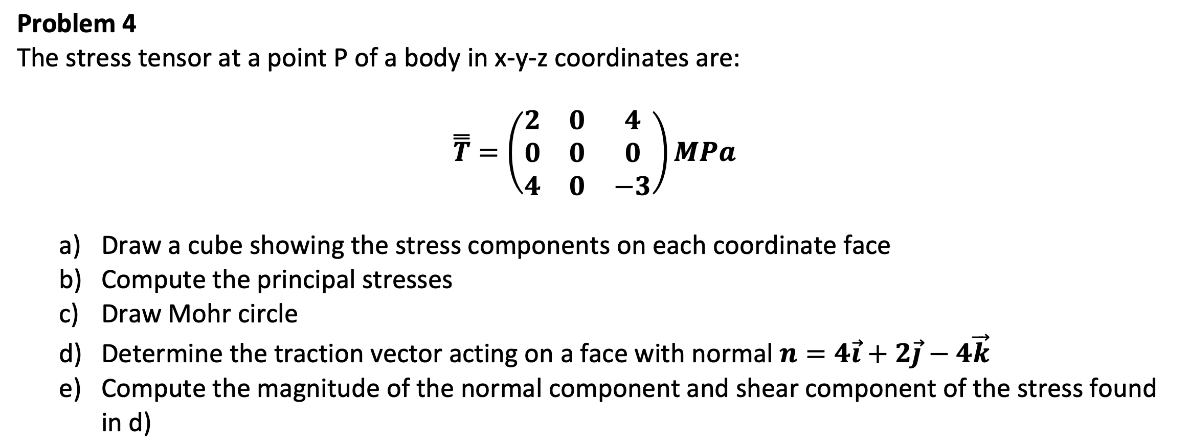 Solved Problem 4The stress tensor at a point P ﻿of a body in | Chegg.com