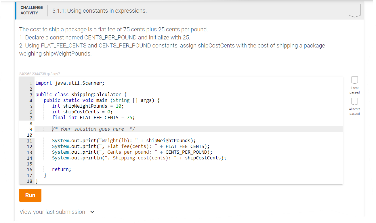 Solved CHALLENGE ACTIVITY 5.1.1: Using constants in | Chegg.com