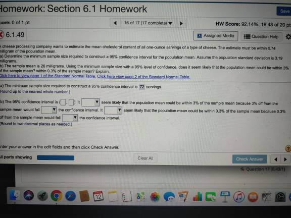 Solved Omework Section 6 1 Homework Save Core 0 Of 1 Pt 16