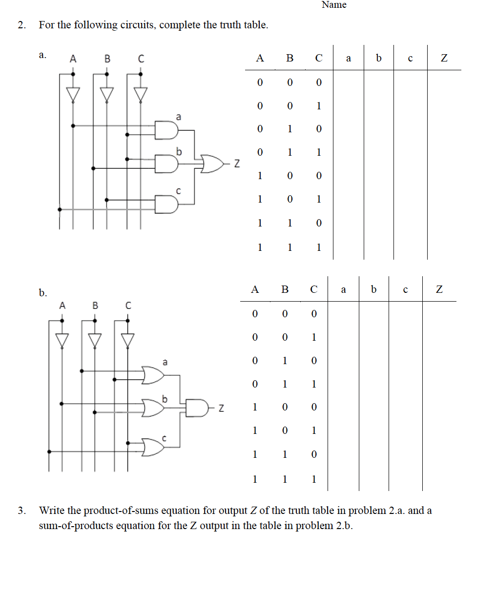 Solved 2. For the following circuits, complete the truth | Chegg.com
