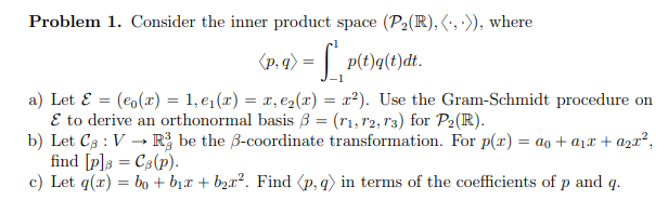 Solved Problem 1. Consider the inner product space (P2(R), | Chegg.com