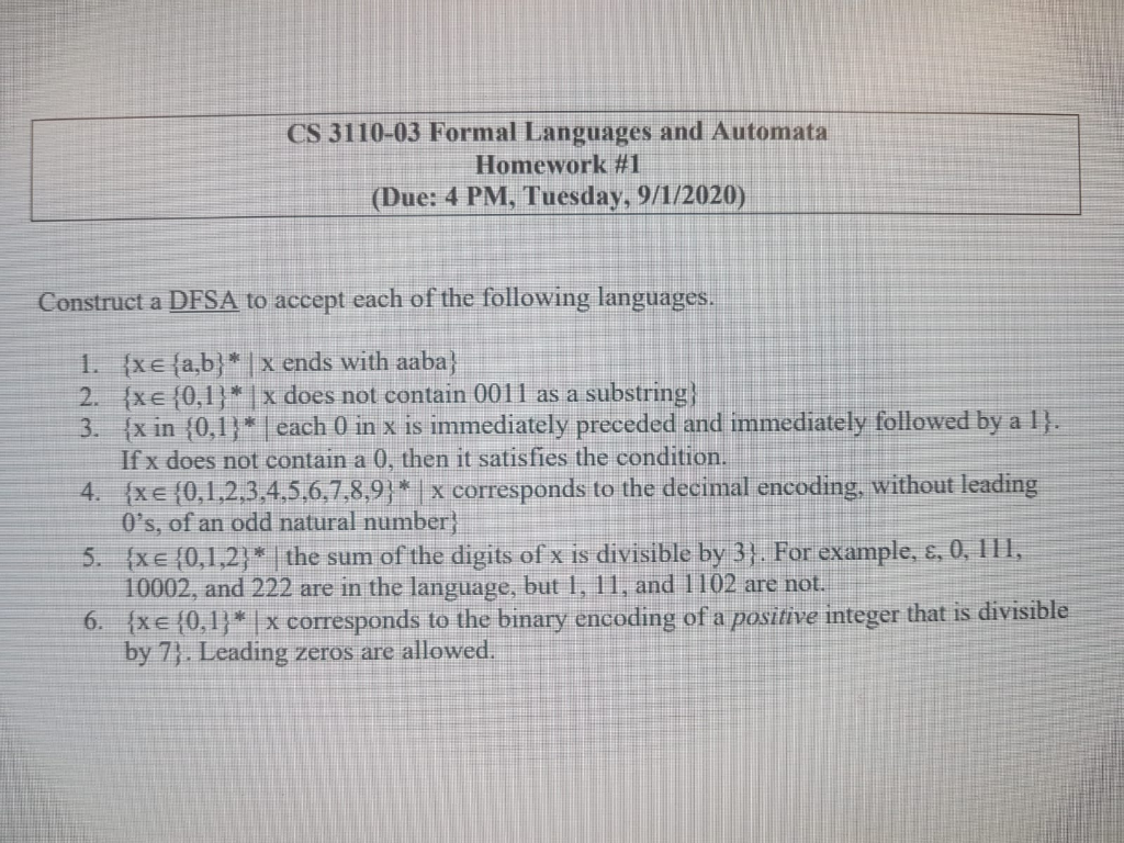 Solved CS 3110-03 Formal Languages and Automata Homework #1 | Chegg.com