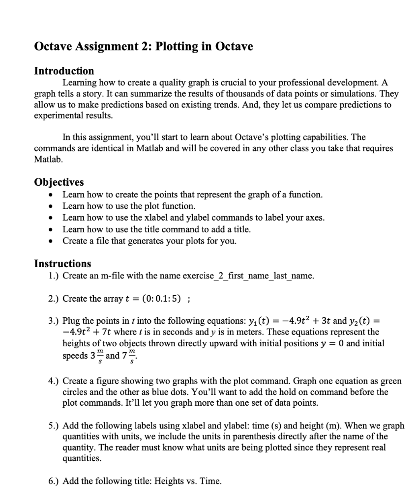 Solved Octave Assignment 2 Plotting In Octave Introduction