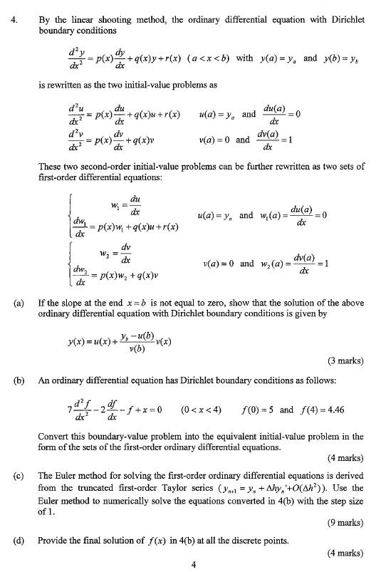 4. By the linear shooting method, the ordinary | Chegg.com