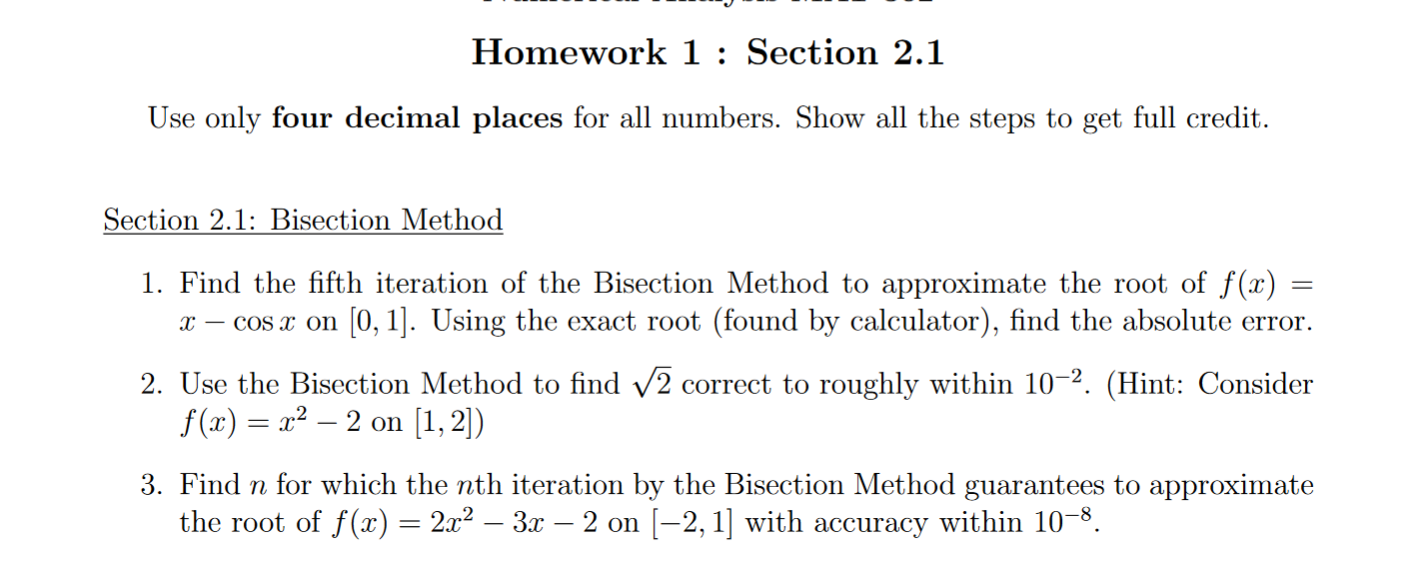 Solved Homework 1 : Section 2.1 Use only four decimal places | Chegg.com