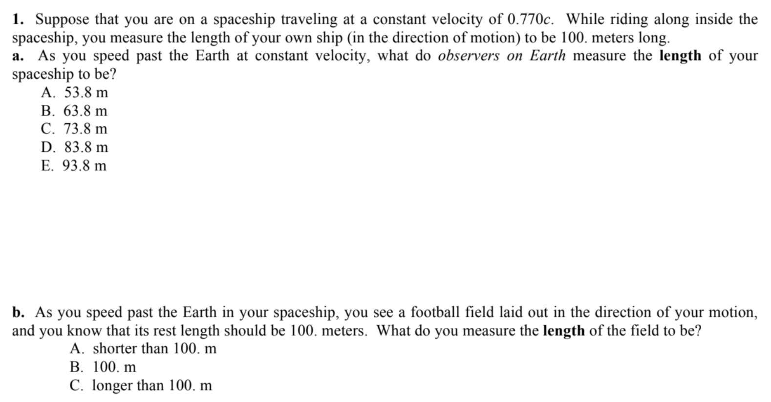 Solved 1. Suppose that you are on a spaceship traveling at a | Chegg.com