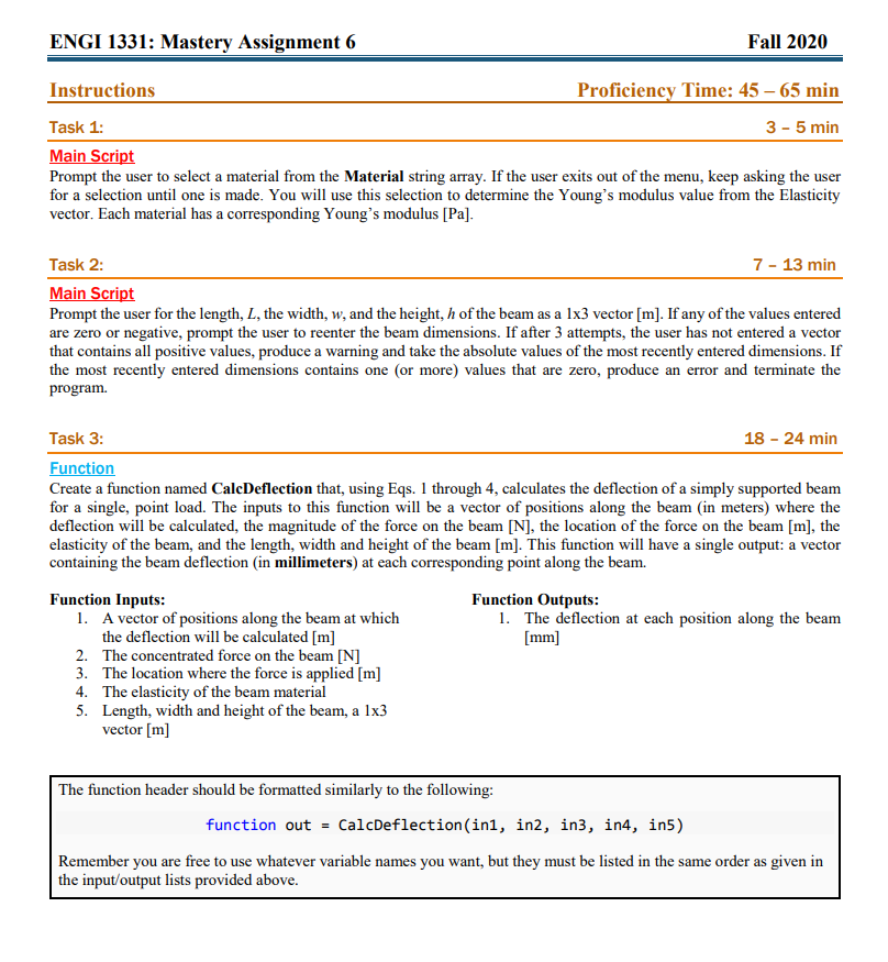 ENGI 1331: Mastery Assignment 6 Fall 2020 | Chegg.com