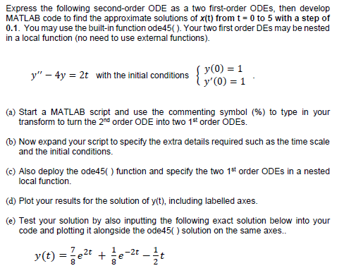 Express the following second-order ODE as a two | Chegg.com