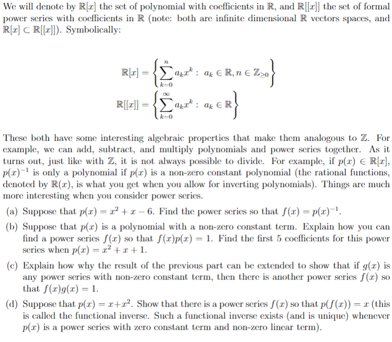 Solved We will denote by R[x] the set of polynomial with | Chegg.com