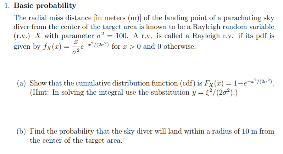 Solved 1. Basic probability The radial miss distance [in | Chegg.com