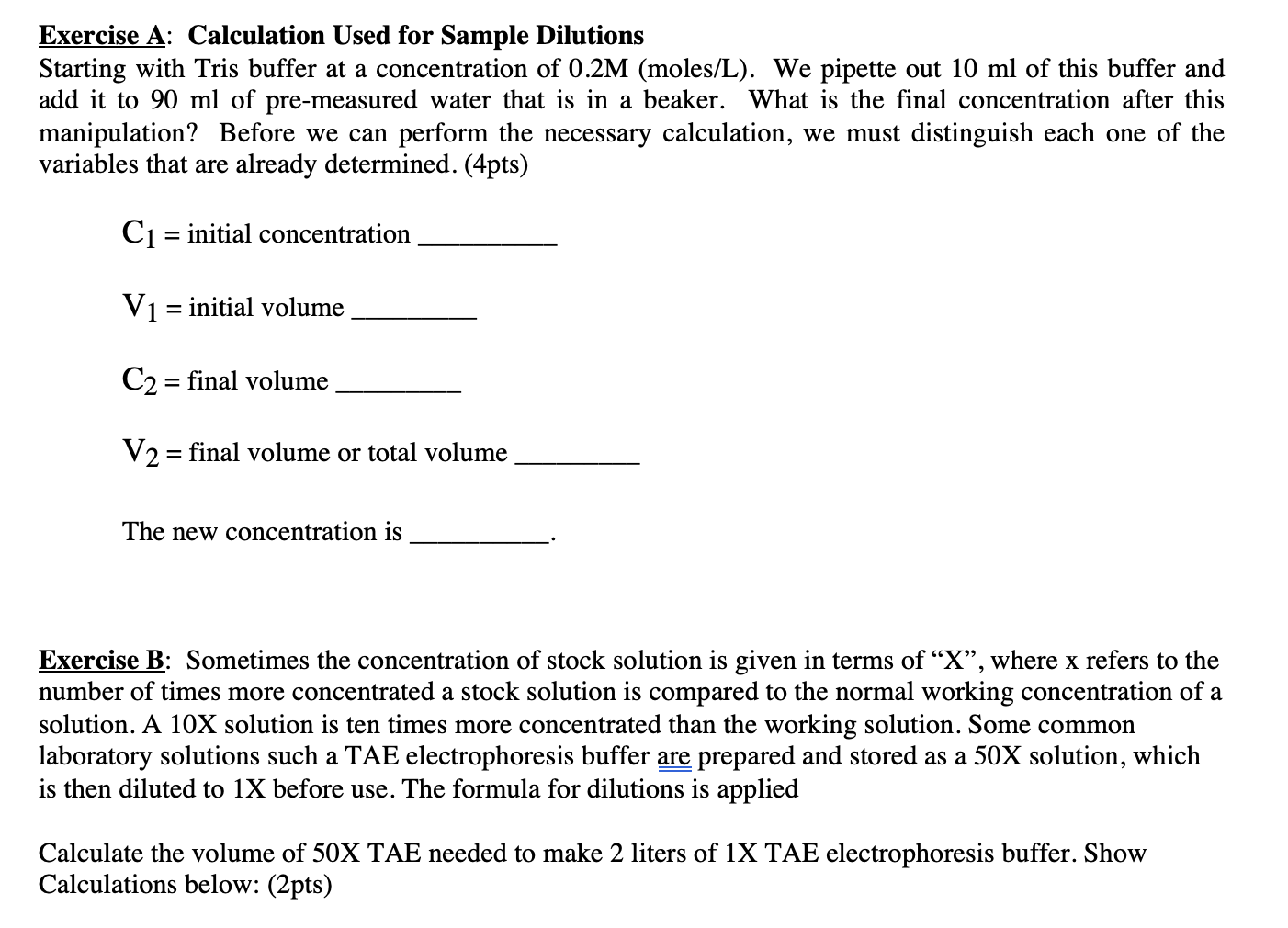 Solved Exercise A: Calculation Used for Sample Dilutions | Chegg.com