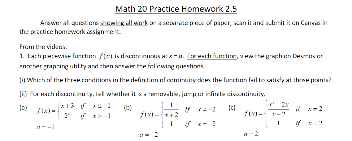 Solved Math 20 Practice Homework 2.5 Answer all questions | Chegg.com