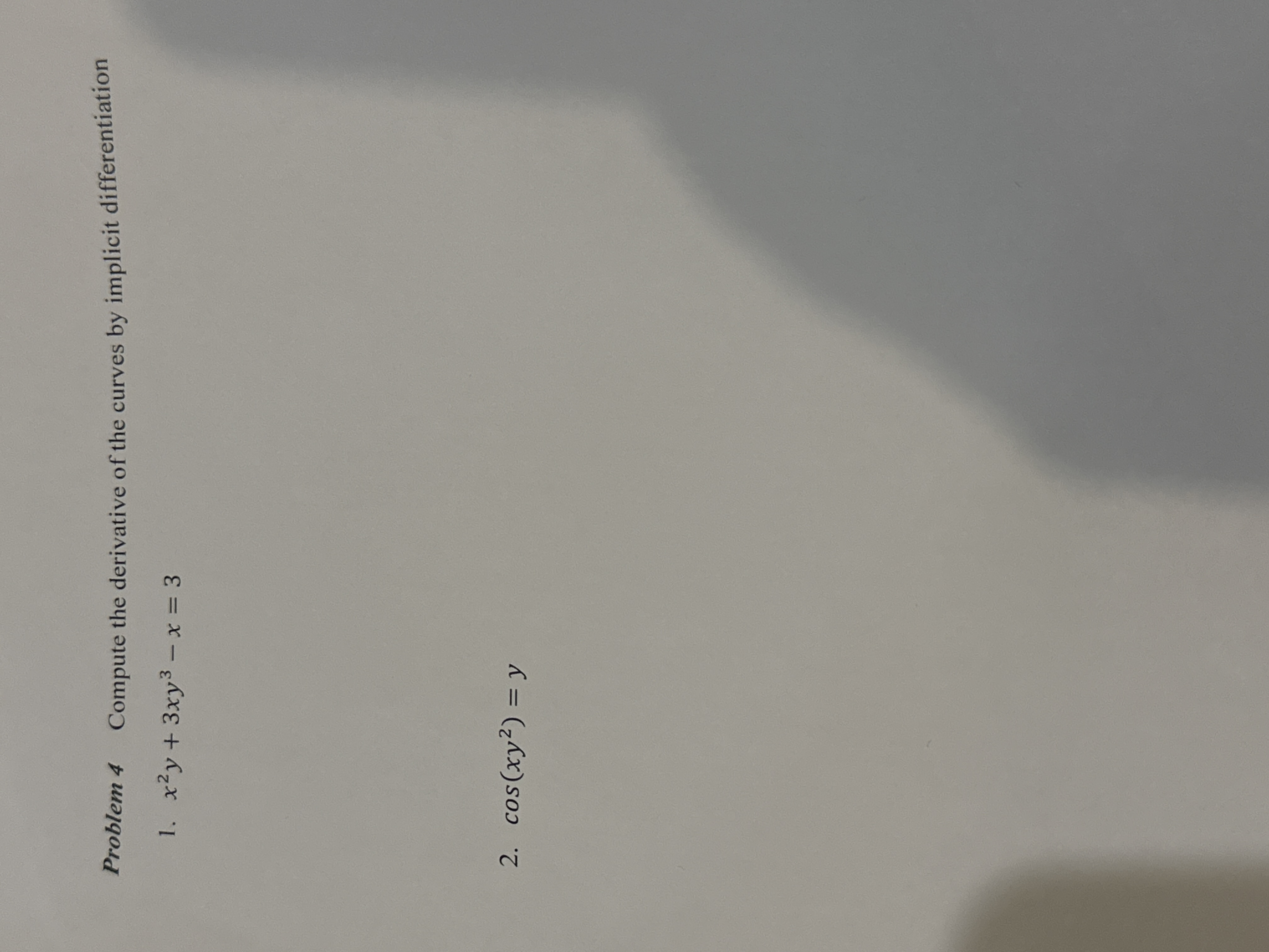 Solved Problem 4 Compute the derivative of the curves by | Chegg.com