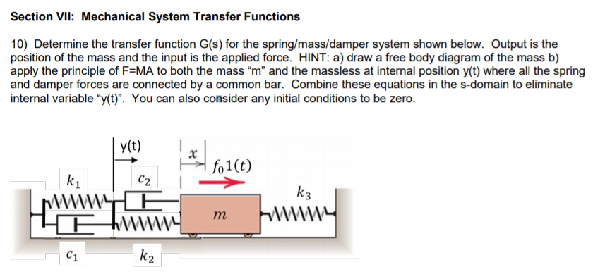Solved Section VII: Mechanical System Transfer Functions 10) | Chegg.com