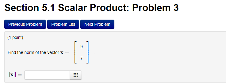 Solved Section 5.1 Scalar Product: Problem 3 Previous | Chegg.com