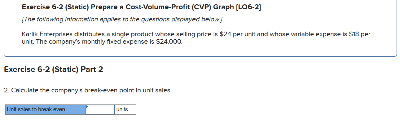 Solved Exercise 6-2 (Static) Prepare a Cost-Volume-Profit | Chegg.com