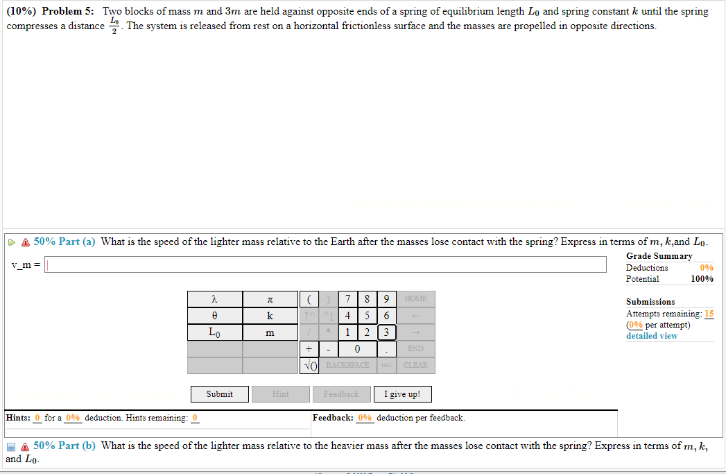 Solved (10\%) Problem 5: Two blocks of mass m and 3m are | Chegg.com