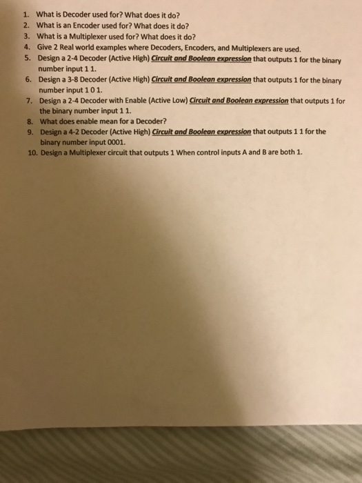 Solved 1. What is Decoder used for? What does it do? 2. What | Chegg.com