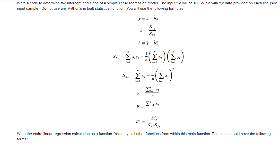 Write a code to determine the intercept and slope of | Chegg.com