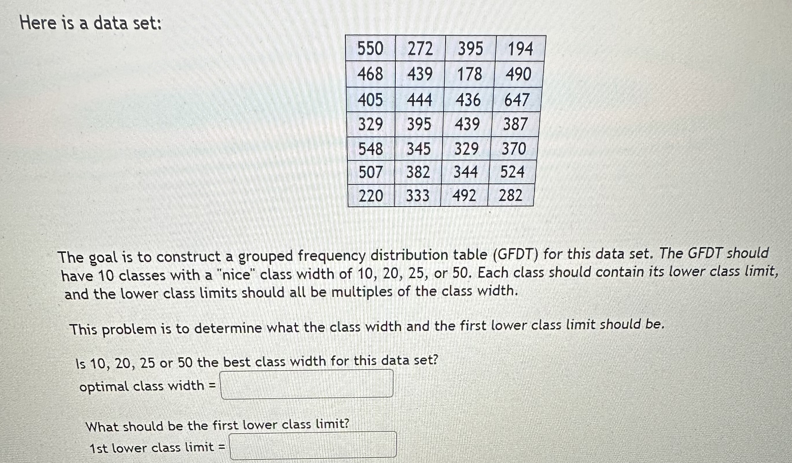 Solved Here is a data set: The goal is to construct a | Chegg.com