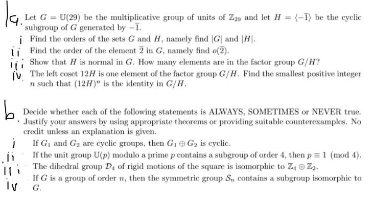 Solved Let G = U(29) be the multiplicative group of units of | Chegg.com