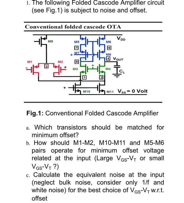 1. The following Folded Cascode Amplifier circuit | Chegg.com