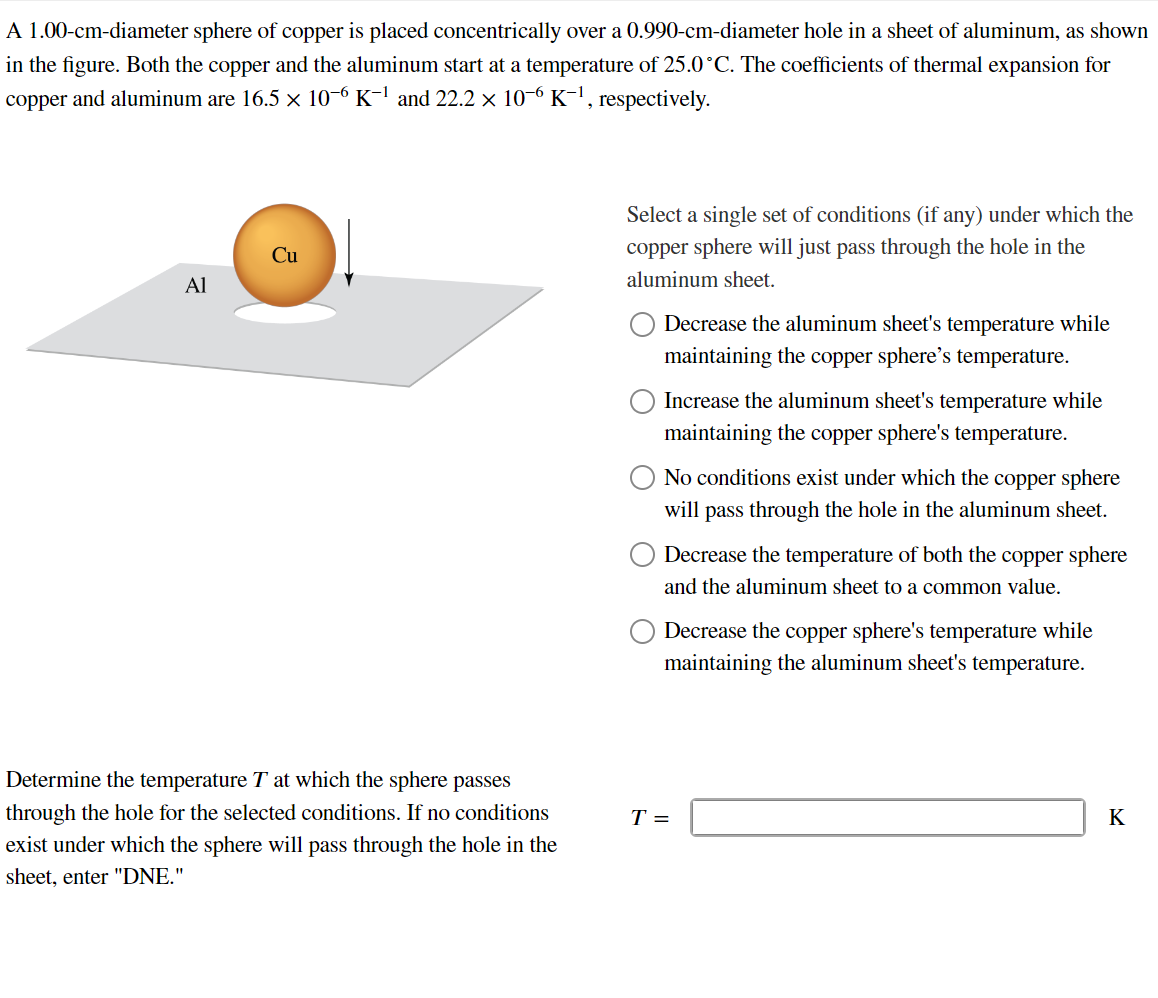 Solved A 1.00-cm-diameter sphere of copper is placed | Chegg.com