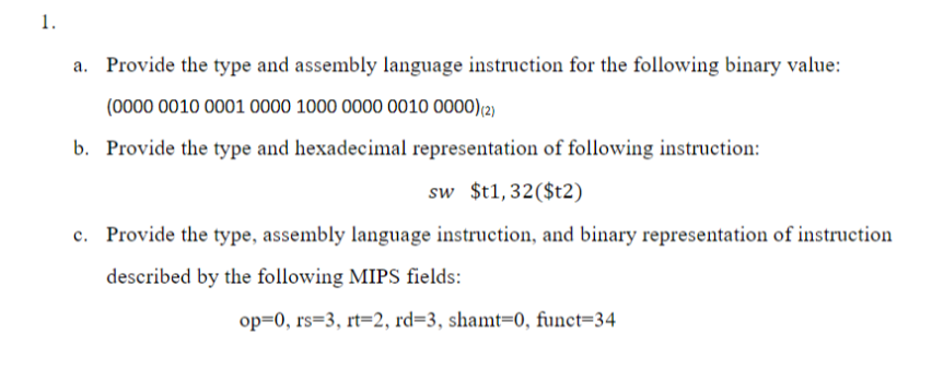 Solved a. Provide the type and assembly language instruction | Chegg.com