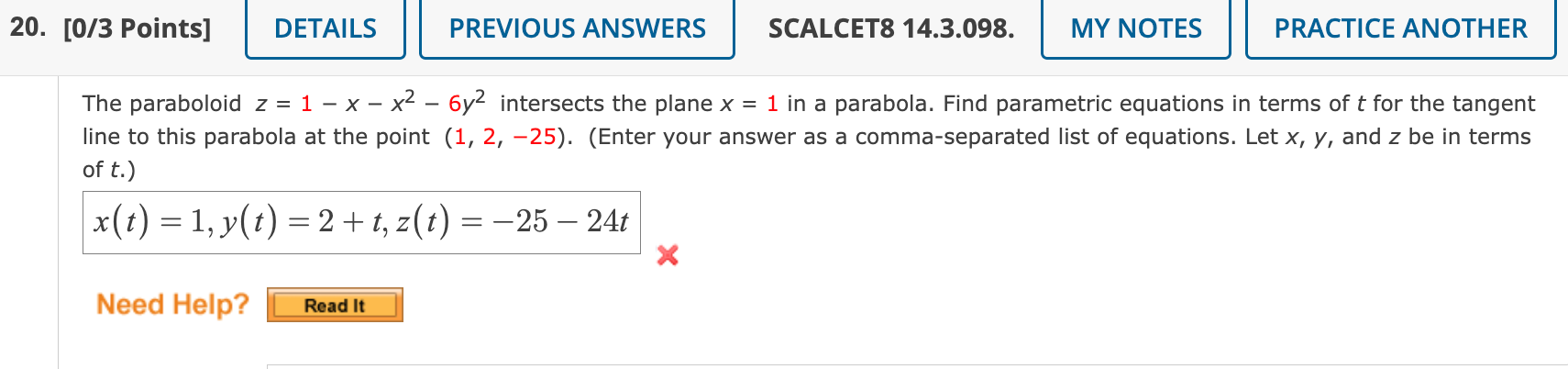 Solved The Paraboloid Z 1 X X2 6y2 intersects The Plane X 1