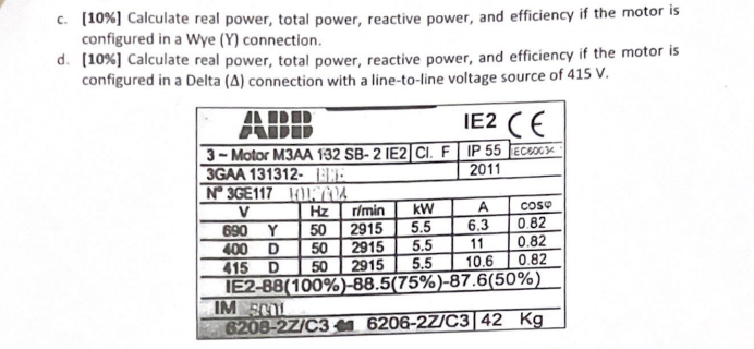 Solved 6. Specification of A 3-Phase AC Induction Motor The | Chegg.com