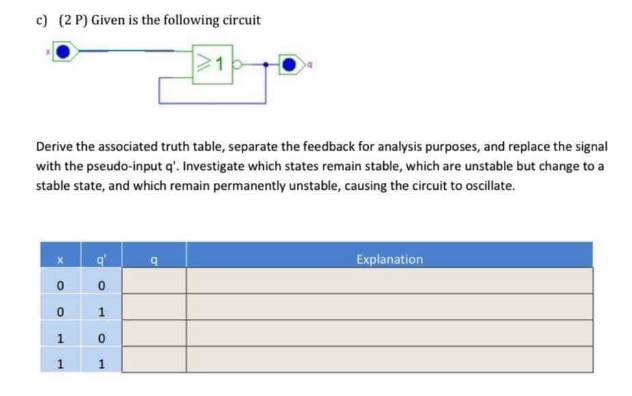 Solved c) (2 ﻿P) ﻿Given is the following circuit Derive the | Chegg.com