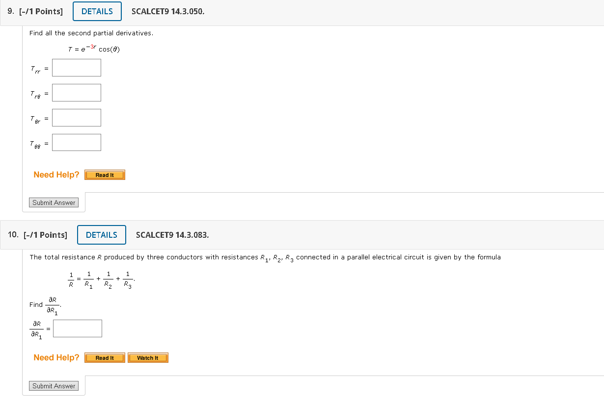 Solved -/1 Points] SCALCET9 14.3.050. Find all the second | Chegg.com