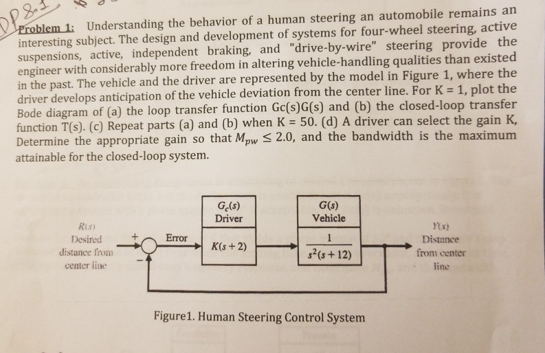 Solved Understanding the behavior of a human steering an | Chegg.com