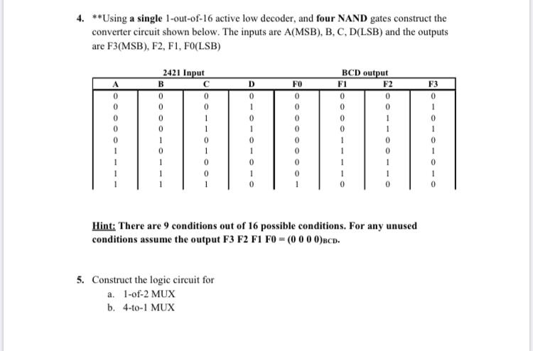 Solved 4. **Using a single 1-out-of-16 active low decoder, | Chegg.com