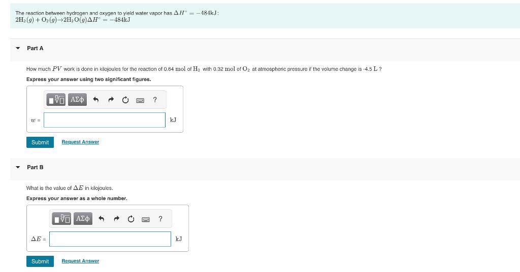 Solved The reaction between hydrogen and oxygen to yield | Chegg.com