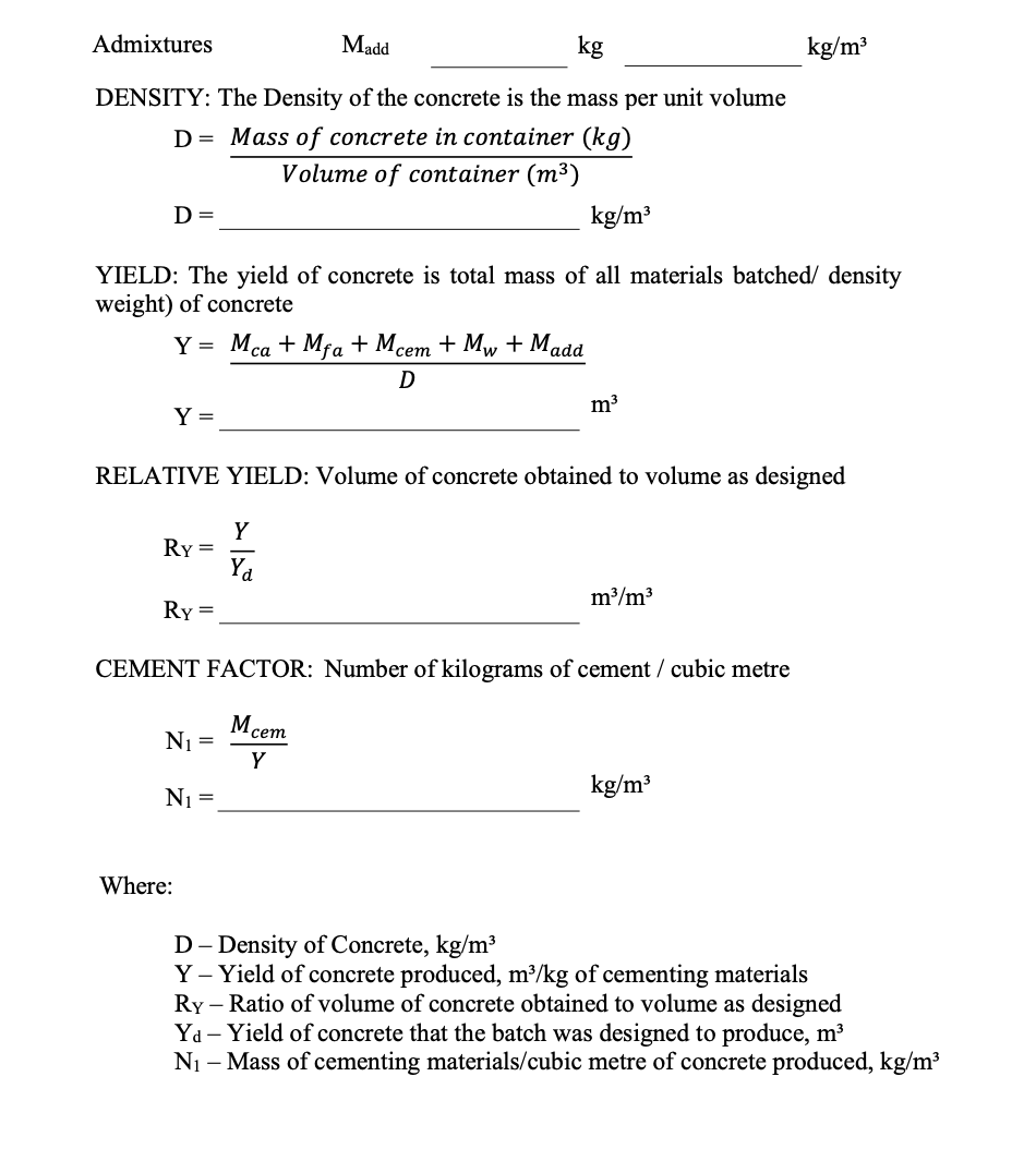 Solved Testing density, yield, and air content (gravimetric) | Chegg.com
